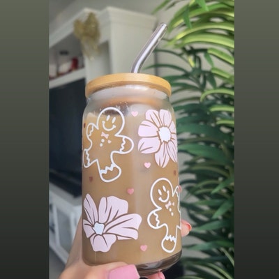 Daisy Iced Coffee Glass Cup Spring Floral Glass Cup With - Etsy