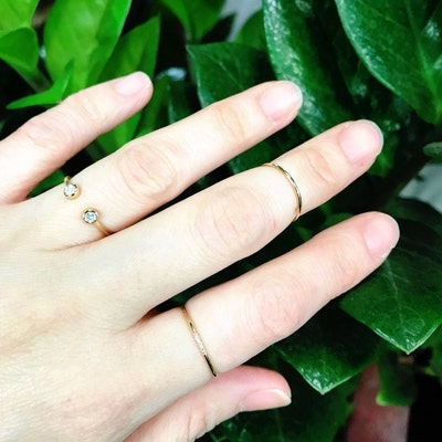 Diamond Wedding Ring, Double Diamond Open Ring, Unique Wedding Band ...