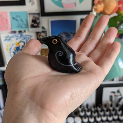 Pocket Familiar Cute Corvid Mini Crow Raven Pictish Clay Figurine Totem ...