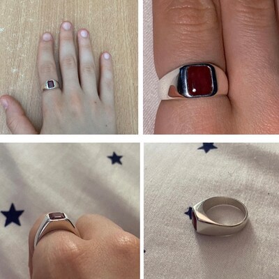 Emerald Cut Signet Ring 925 Sterling Silver Signet Ring Emerald Quartz Handmade Ring for Men ...