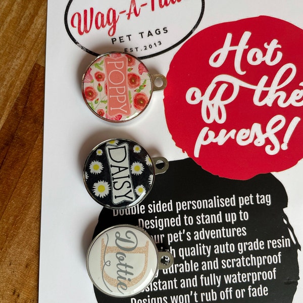 Poppy Dog Tag, Flower Pet Tag, Dog Name Tag | Personalised Pet Tag - Etsy