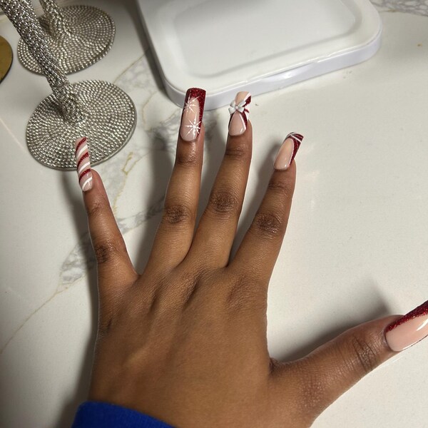 Junk Duck Nails | Pink & Black French Tip | Charmed Nails| Glue on ...