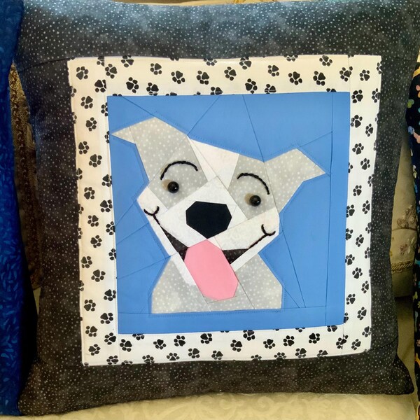 HAPPY PIT BULL Paper Pieced Block Pattern in Pdf, Quilt Block, Dog ...