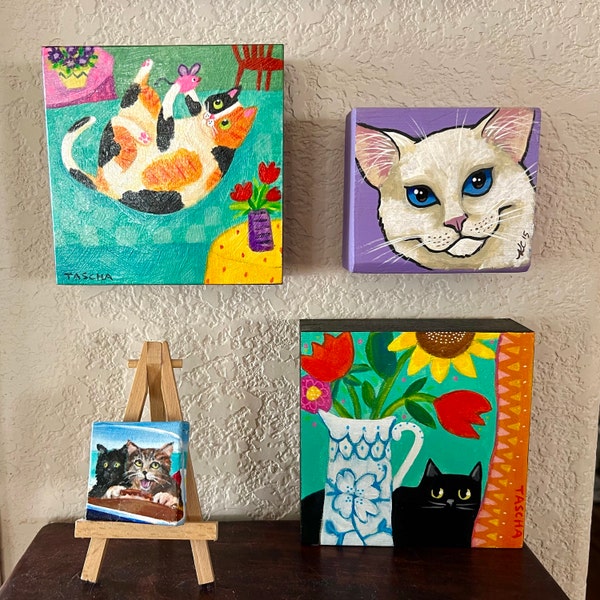 Original Cats Around the Kitchen Table Painting Orange Black and ...