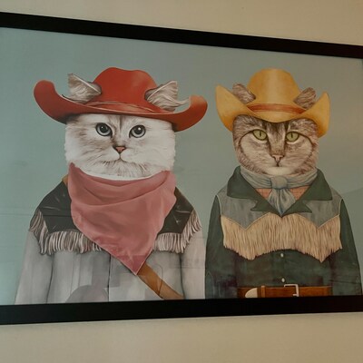 Cowboy Cats Art Print Colorful Wall Art Eclectic Room Decor Fun Cat ...