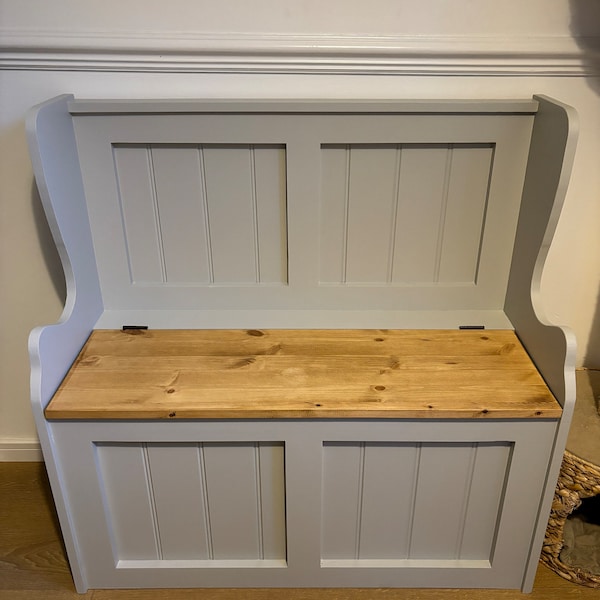 Hand Crafted Monk's Bench Arm Rest Style Finished With F&B Eggshell ...