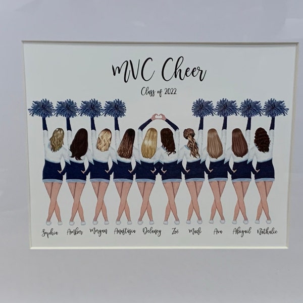 Cheer Team Gifts - Cheer Team Illustration Print - Cheerleaders Gifts ...