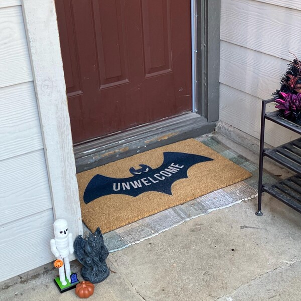 Unwelcome Bat Halloween Door Mat, Halloween Home Decor, Coir Door Mat ...