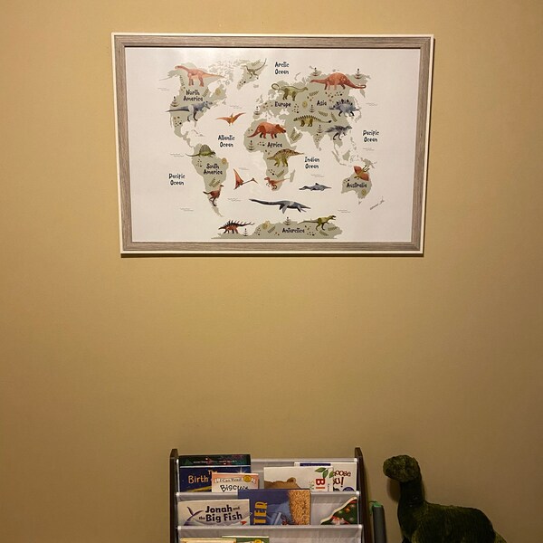 Dinosaur World Map Poster, Dinosaur Wall Art, Dinosaur Wall Decor, Boys ...