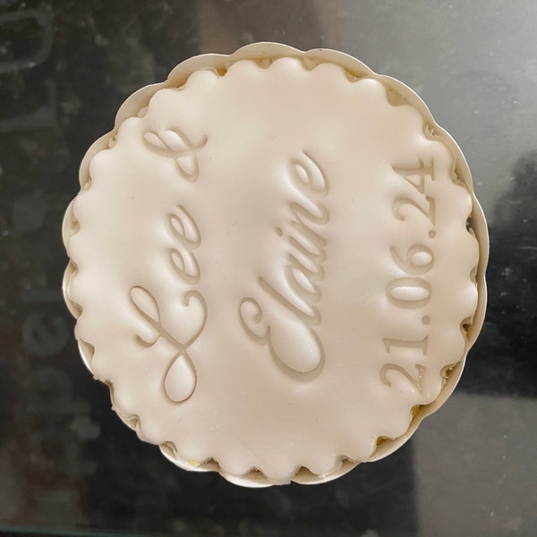 CUSTOM Wedding Names and Date With Heart Cookie Biscuit Stamp Fondant ...
