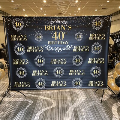 Golden 60th Birthday Step and Repeat, Backdrop Banner, Black Background ...