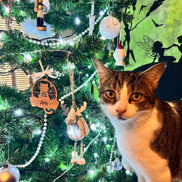 Personalised Cat Tree Decoration, Name Bauble, Cat Memorial, Mothers ...