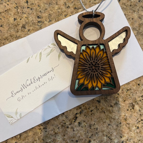 Sunflower Angel Keepsake Suncatcher Ornament - Beautiful Pop of Color ...