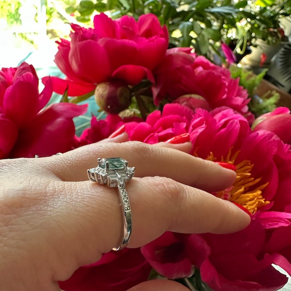 Sea Vintage Green Moss Agate Ring Sterling Silver Ring Natural Agate ...