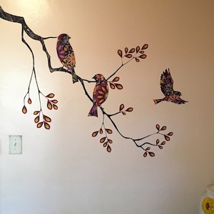 Tree Branch Decal and Bird Wall Decals in Colorful Mosaic Pattern - Etsy