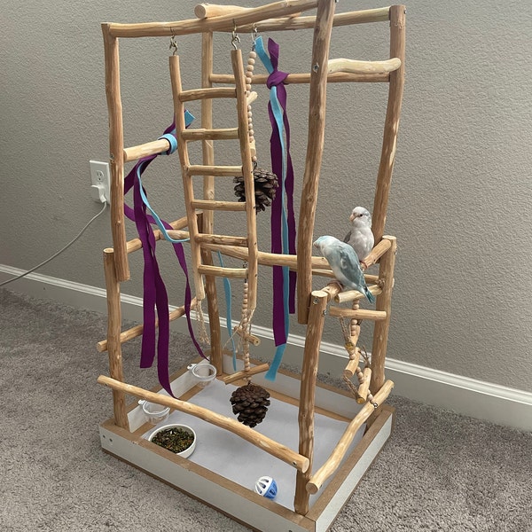 Medium Bird Entertainment Stand , Handmade Bird Playground , Wooden ...