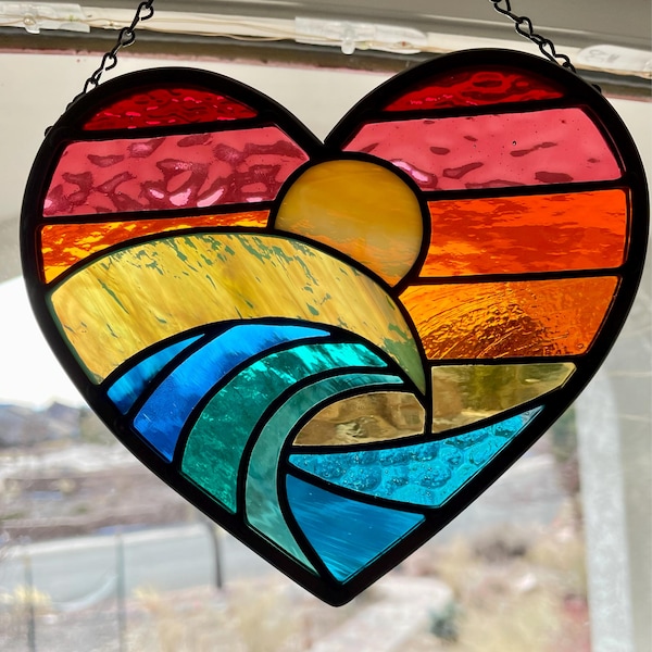 Stained Glass Heart Suncatcher, Valentine Window Hanging, Valentines ...