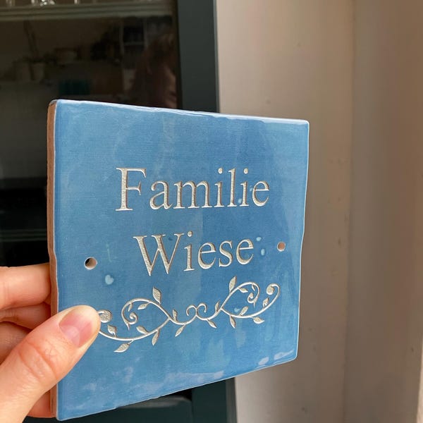 Engraved Emerald Green Ceramic Wall Tile Address Sign Irish Handmade ...