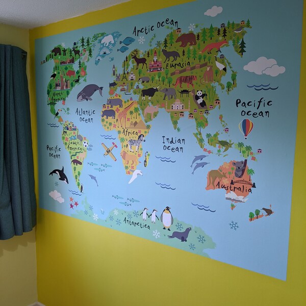 Reusable Fabric World Map Wall Sticker for Kids, Map of the World Kids ...