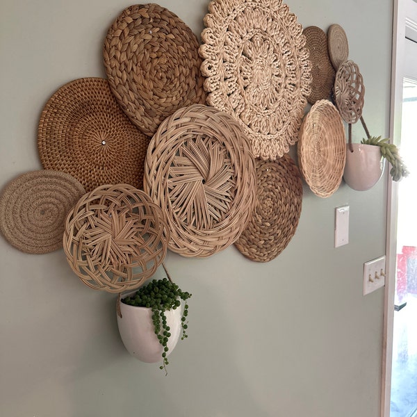 11-piece Ivory Boho Basket Wall Decor Set – Handwoven Bohemian Baskets ...