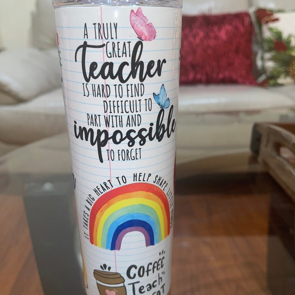20 Oz Skinny Tumbler Rainbow Glitter Teacher Tumbler, Teach Love ...