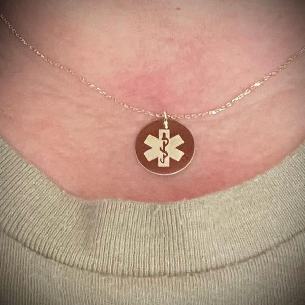 14K Gold Medical Alert Necklace, Custom Engraved ID Jewelry, Caduceus ...