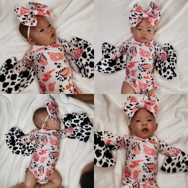 2 Pc. Baby Girl Cow Print Flare Leg Pants Outfit/baby Cow Spots Pants ...