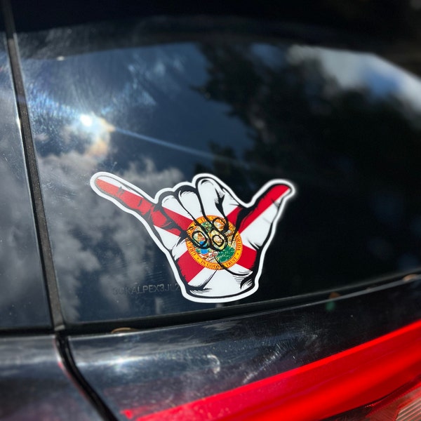 Shaka Hang Loose Florida FL State Flag Sticker Vinyl Decal Bright Color ...