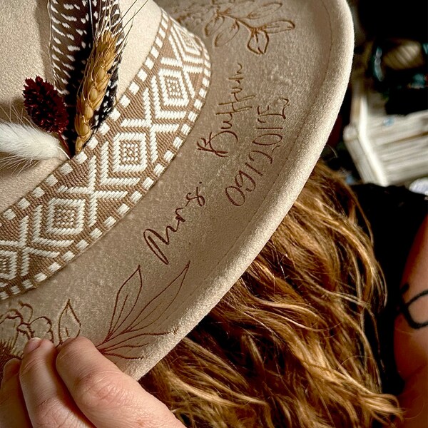 Floral Burned Hat, Floral Engraved Cowboy Hat, Sunflower Hat, Sunflower ...