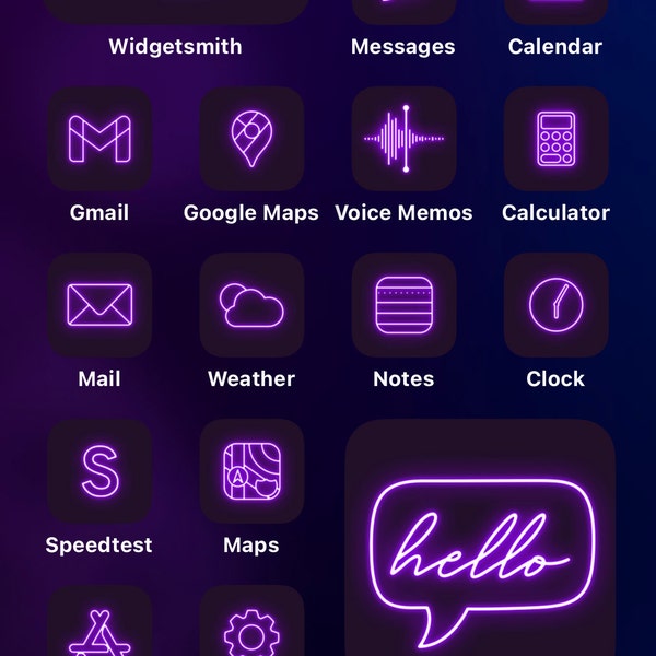 Purple Neon App Icons, Neon Aesthetic Ios 14 Icons, iPhone Icon Pack ...