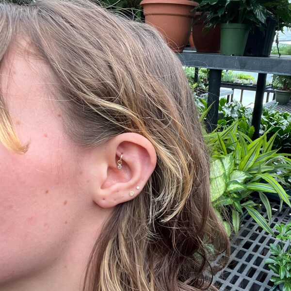 14K Solid Gold Threadless Dangle Hidden Helix Earrings/cartilage ...