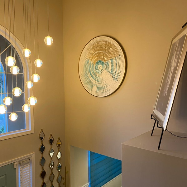 Brown and Gold Minimalist Abstract Round Wall Art White Textured Wall ...