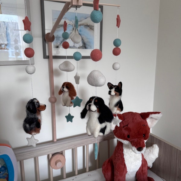Customized Felted Baby Mobile. Nursery Felted Mobile With Dogs ...