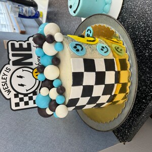 Checkered Smiley Cake Topper Custom Cake Topper Boys Birthday Cake ...