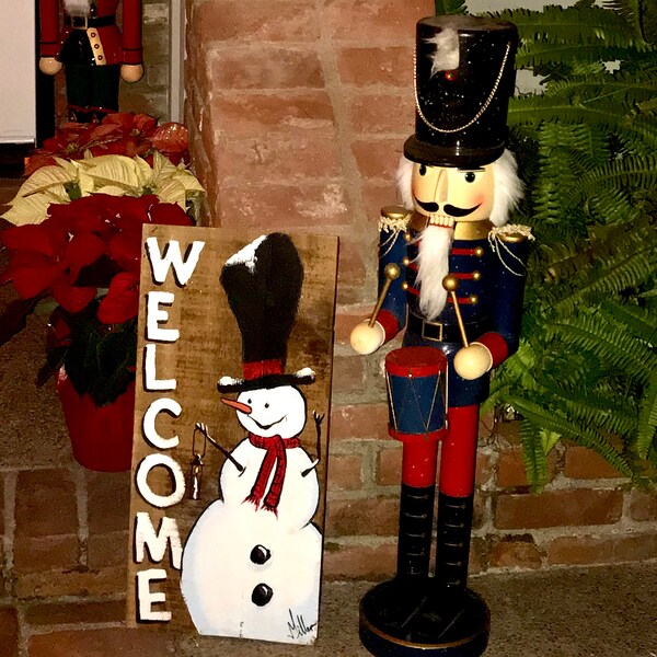 Hand Painted Snowman Welcome Sign: Rustic Christmas Porch Decor - Etsy