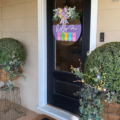 Happy Easter Front Door Decor Easter Welcome Sign Hello Peeps Easter ...
