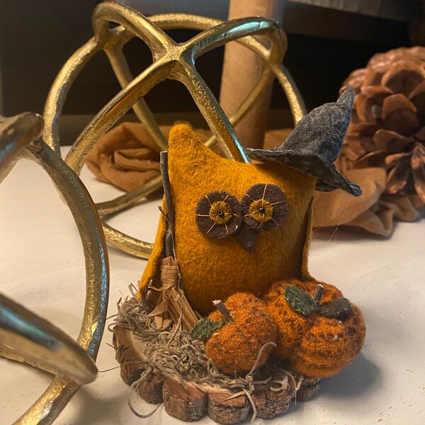 Fall Owl Shelf Sitter - Autumn Wool Owl - Halloween Owl Accent ...