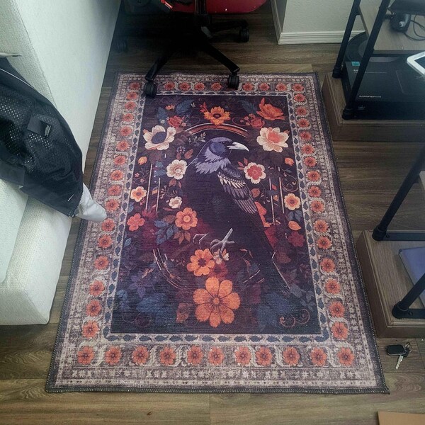 Art Deco House Fly Rug, Bug and Flowers Vintage Rug, Floral Persian Rug ...