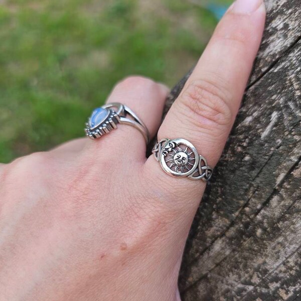 Celtic Moon Sun Ring | Solid 925 Sterling Silver Half Moon & Sun Ring ...