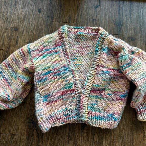 Hand Knit Chunky Wool Cardigan: Oversized Balloon Sleeve Sweater - Etsy