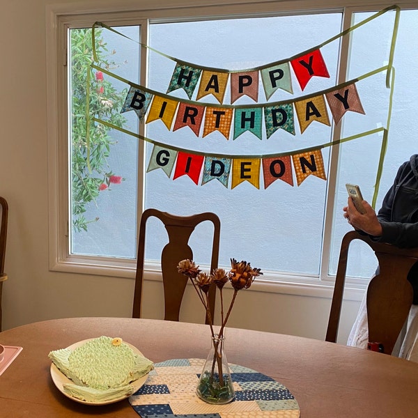 CUSTOM: Neutral Fabric Happy Birthday Banner Made to Order, Handmade ...