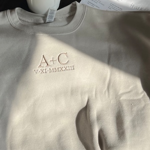 Neutral Embroidered Sweatshirt Simple Monogram Initial Custom Unisex ...