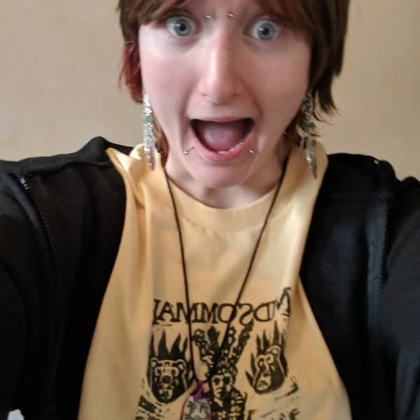 Noon Wytch- Lino-printed T-shirt Magenta on Natural- Folk Horror ...