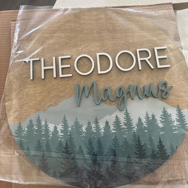 Woodland Theme Nursery Sign, Pine Tree Mountain Decor, Nursery Name ...