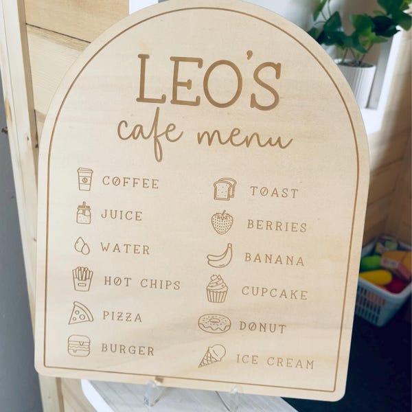 Personalised Play Kitchen Menu With Stand, Kids Cafe Sign, Kids Cafe ...