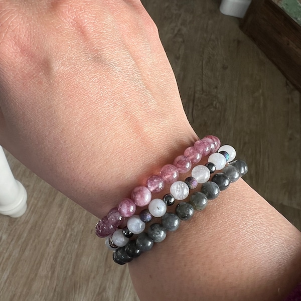 Moon Child Bracelet | Moonstone + Hematite | Dreams + Intuition | 6mm ...