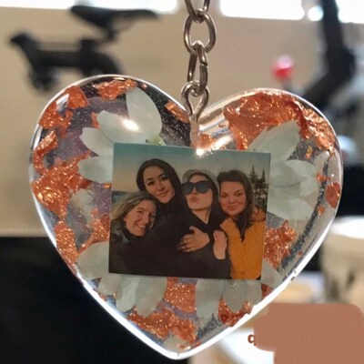 Resin Photo Keychain Heart Heart Keychain Photo Keychain Custom ...