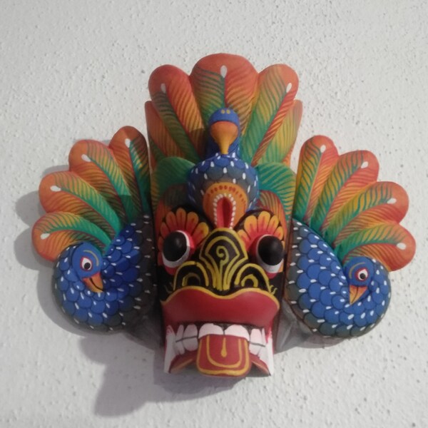 Ceylonese Wooden Hand Carved Traditional Gini Raksha fire Demon Mask ...