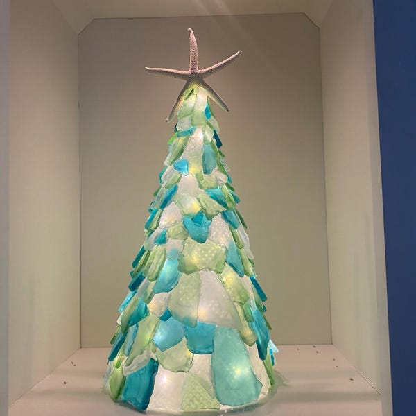 Sea Glass Tree With Lights - Clear, Blue and Green 13" - Etsy
