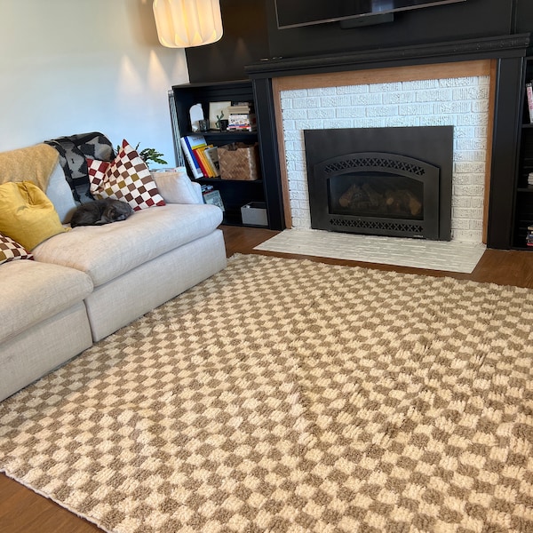 Large Beige and White Checkered Rug, Moroccan Berber Checkered Rug ...